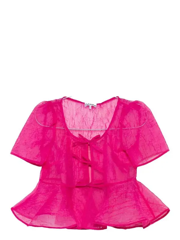 GANNI Shibori Organza Blouse - Pink