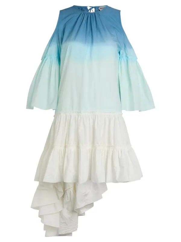 JW Anderson Dégradé Ruffled Cotton-poplin Mini Dress - White And Blue