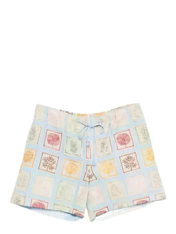 BAZISZT Printed Drawstring Shorts - Blue