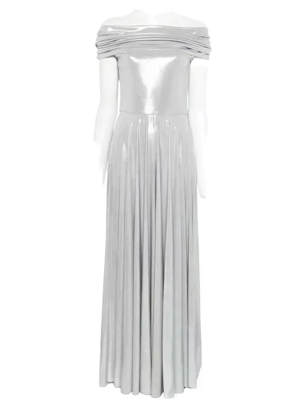 Norma Kamali Off-shoulder Pleated Maxi Dress - Silver