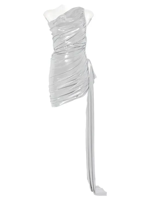 Norma Kamali Diana One-shoulder Draped Mini Dress - Silver