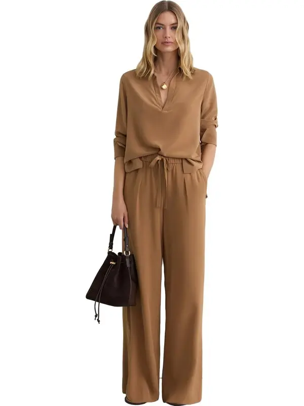 REISS Maria Matte-silk Wide-leg Trousers - Camel