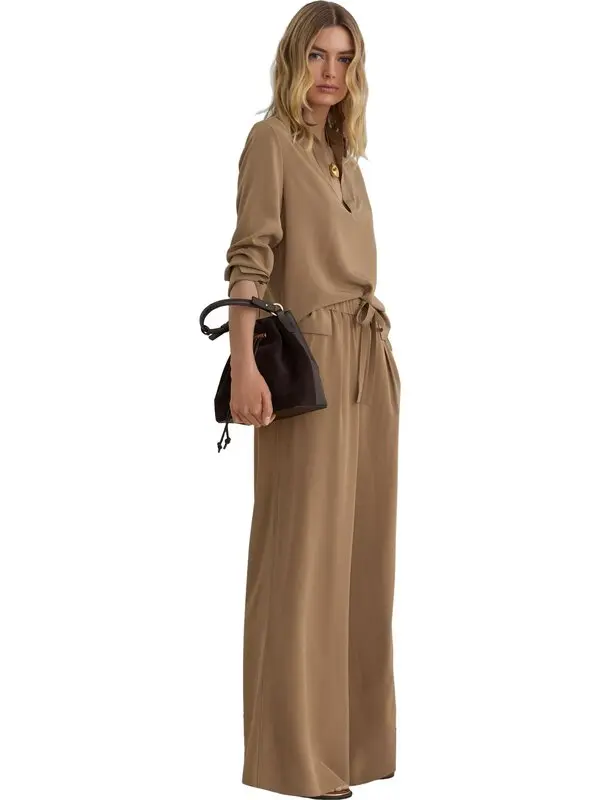 REISS Maria Petite Matte-silk Wide-leg Trousers - Camel
