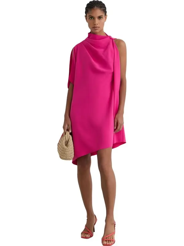 REISS Ellery One-shoulder Draped Mini Dress - Pink