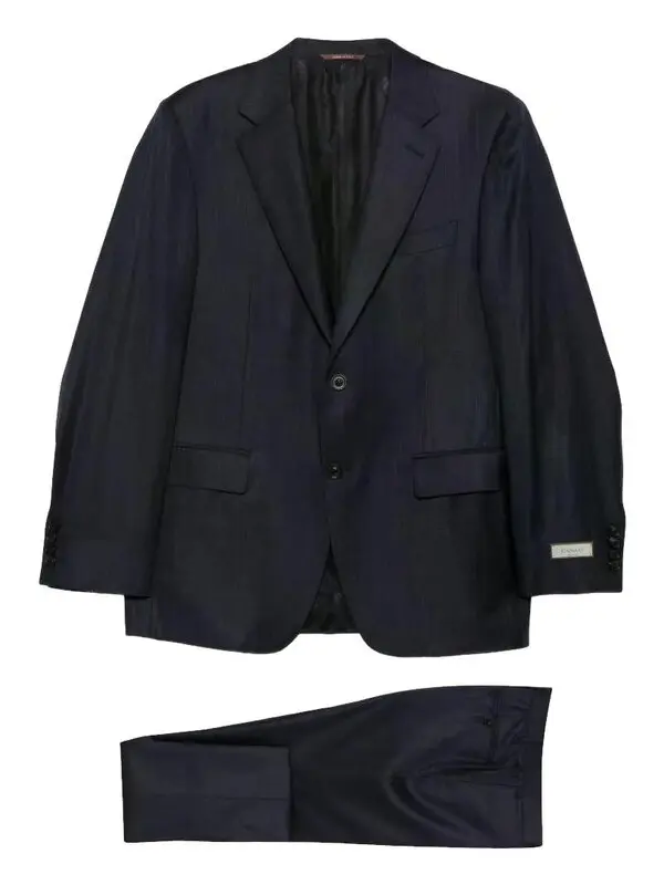 Canali Herringbone Buttoned Suit - Blue