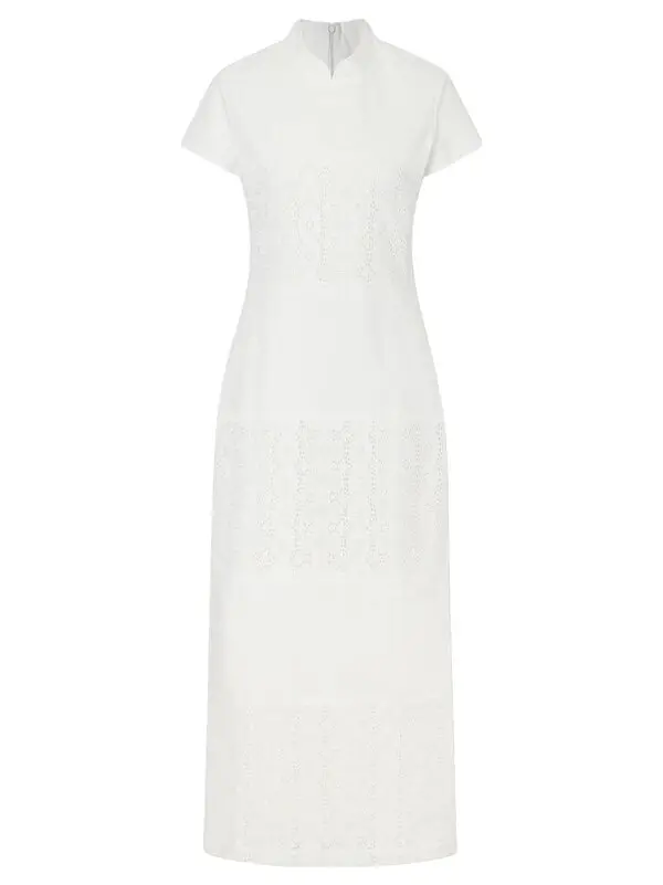DESTREE Clelia Paneled Broderie Anglaise-trimmed Cotton-poplin Midi Dress - White
