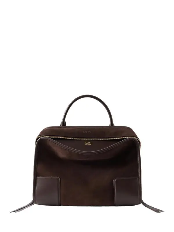 Loewe Amazona Leather-trimmed Suede Tote - Brown