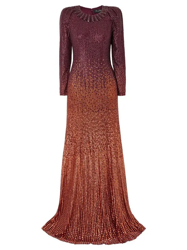 Jenny Packham Juliette Ombré Sequined Tulle Gown - Burgundy