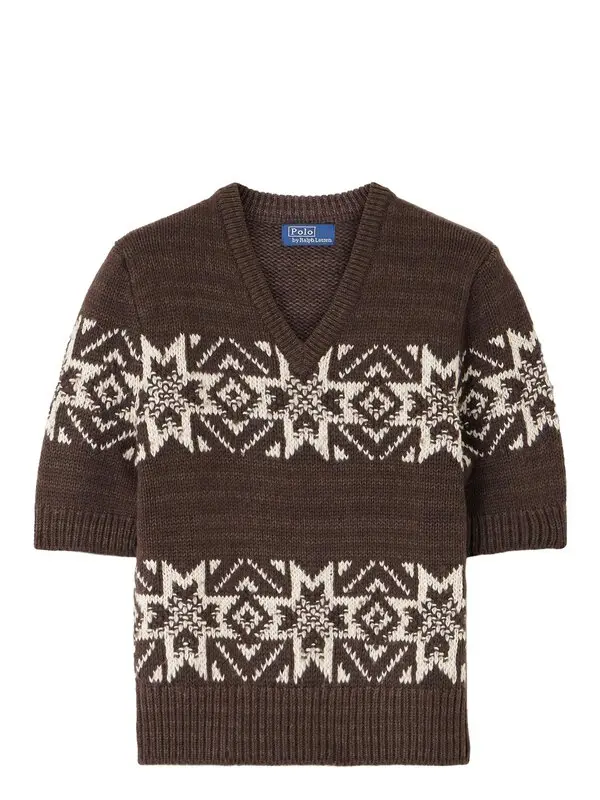 Polo Ralph Lauren Intarsia Cotton And Wool-blend Sweater - Brown