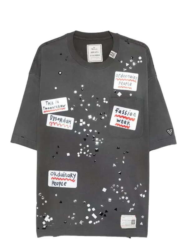 Mihara Yasuhiro Sticker-embellished T-shirt - Grey
