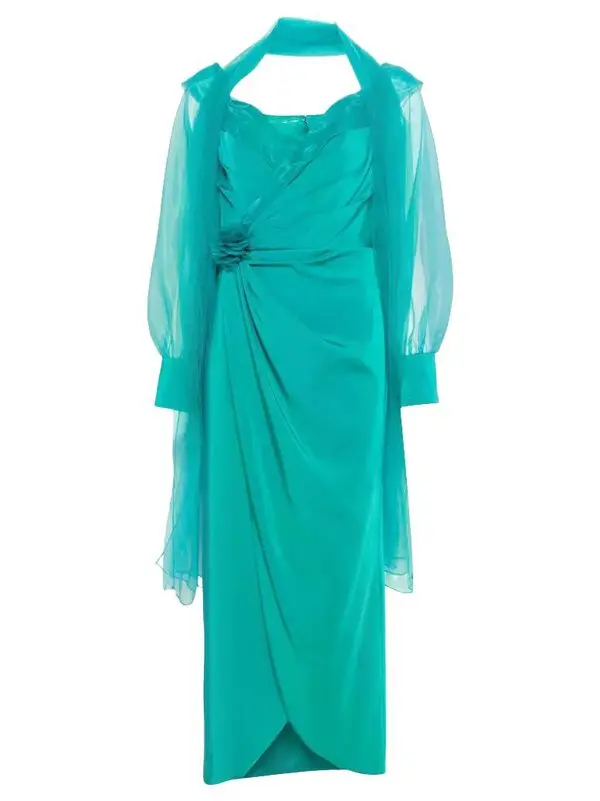 MARFIL BARCELONA Floral-appliqué Midi Dress - Blue