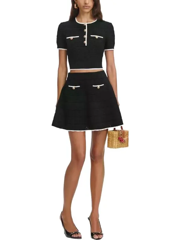 SELF-PORTRAIT Pointelle-knit Mini Skirt - Black
