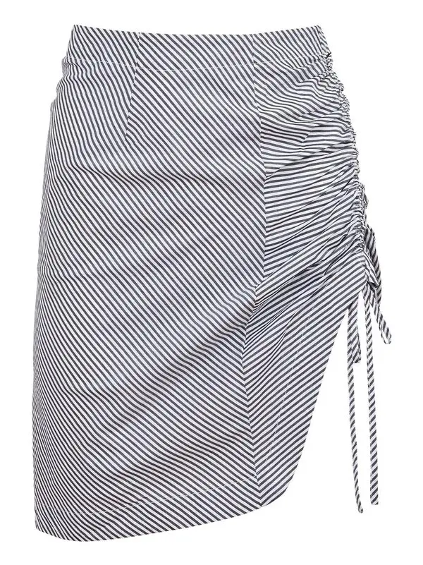 FLEUR DU MAL Poplin Draped Ruched Skirt - Black Stripe