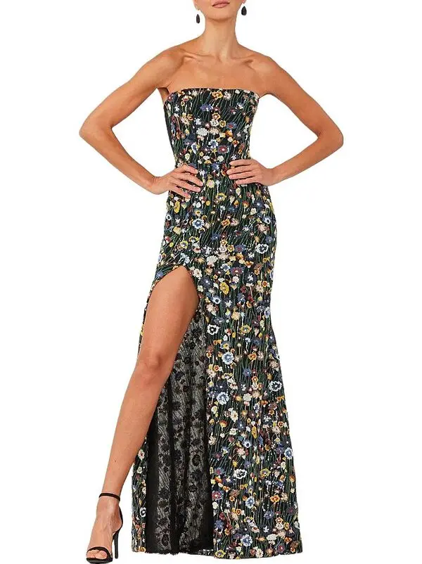 HELSI Ophelia Strapless Gown - Black Yellow Floral
