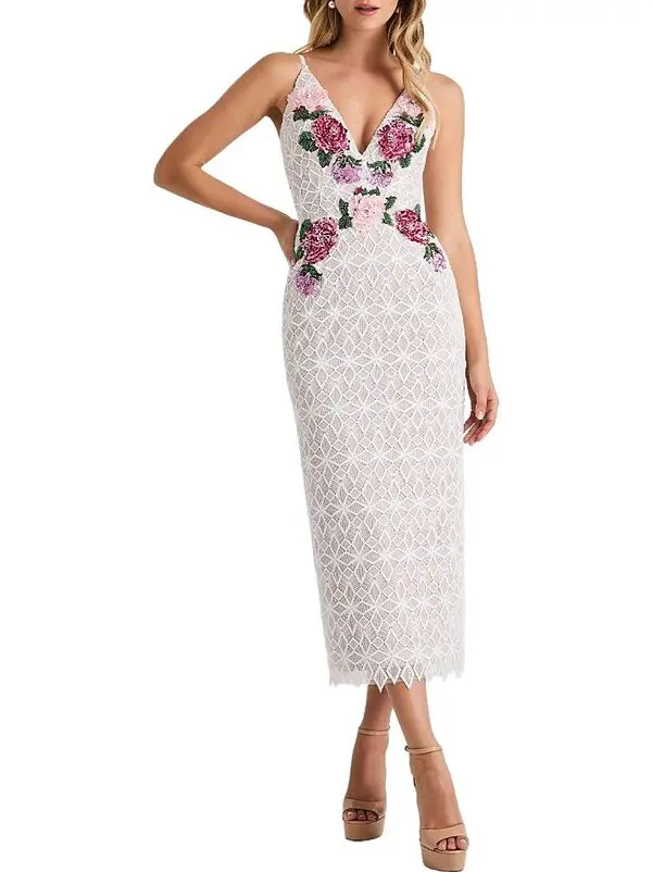 HELSI Domenique Floral Embroidered Lace Midi Dress - Off White