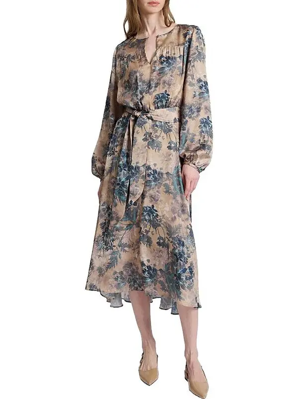 Santorelli Aubree Long Sleeve Midi Dress In Floral Print - Dune