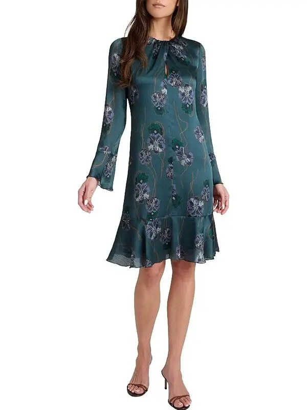 Santorelli Drake Long Sleeve Printed Shift Dress - Steel Teal