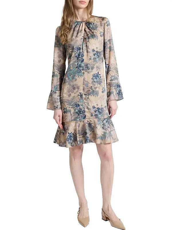 Santorelli Drake Long Sleeve Ruffled Shift Dress - Dune