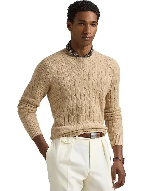 Polo Ralph Lauren Cashmere Cable Knit Crewneck Sweater - Dune Melange