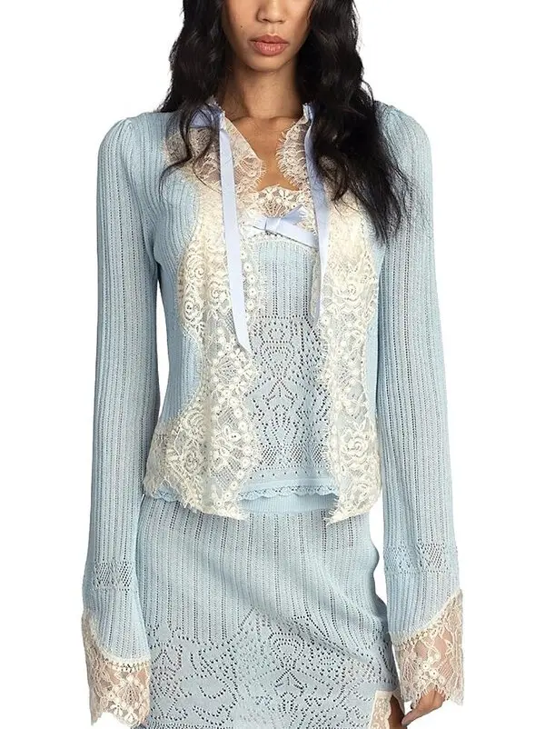 Anna Sui Lingerie Lace Knit Cardigan - Sky Blue
