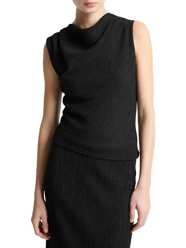 Vince Shadow Grid Cowlneck Top - Black