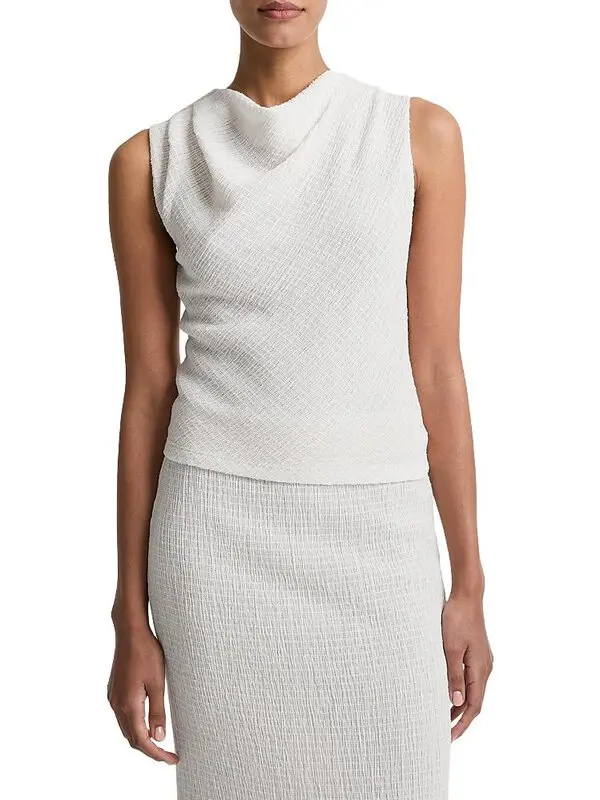 Vince Shadow Grid Cowlneck Top - Chalk