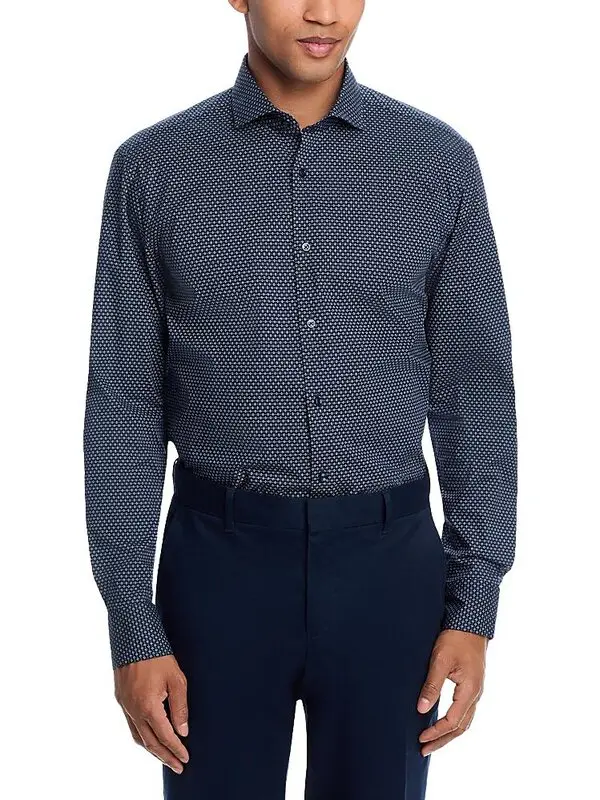 BOSS Hank Pattern Slim Fit Dress Shirt - Dark Blue