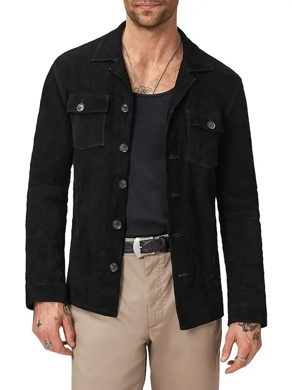 John Varvatos Jesse Leather Shirt Jacket With Buttons - Black