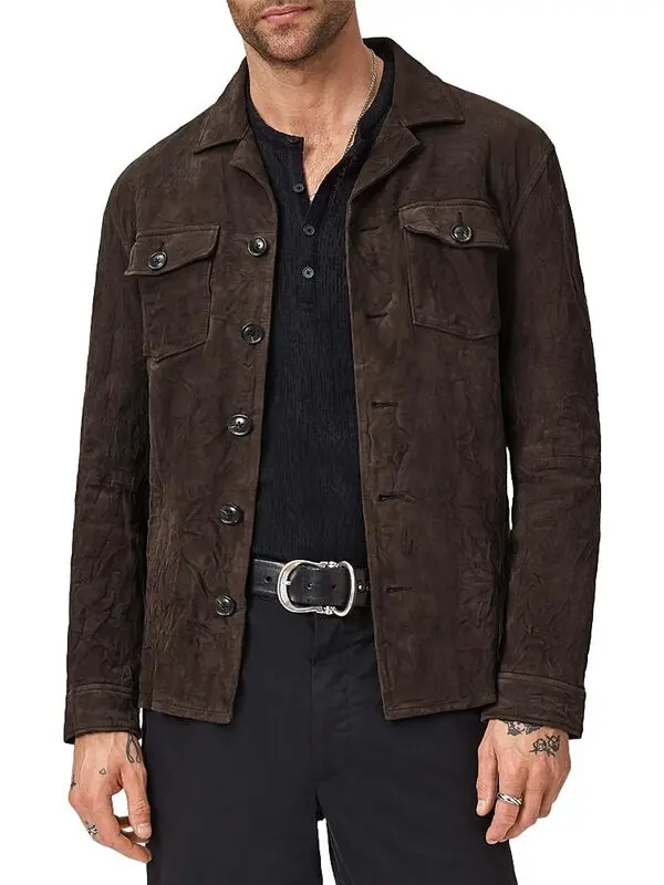 John Varvatos Jesse Leather Shirt Jacket With Buttons - Espresso