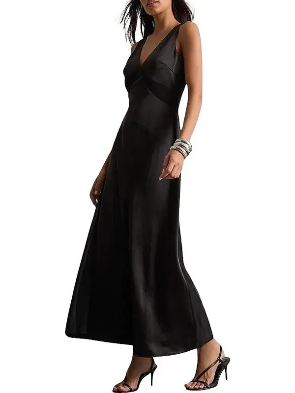 WAREHOUSE Satin And Chiffon Mix Midaxi Dress - Black