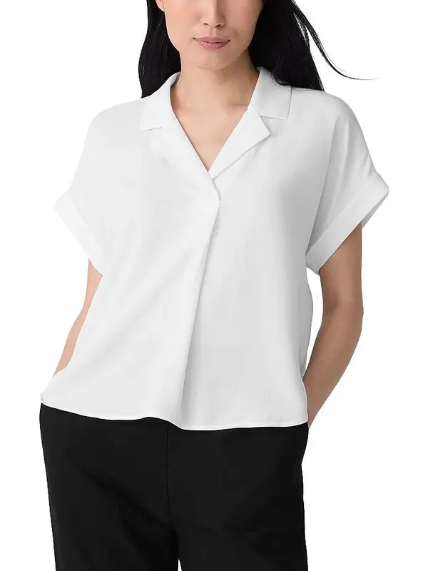 Eileen Fisher Silk Notched Collar Top - Ivory