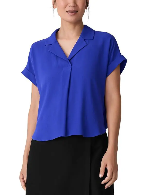 Eileen Fisher Silk Notched Collar Top - Royal