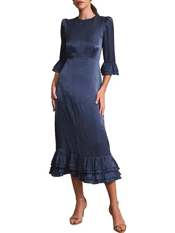 Mint Velvet Metallic Ruffled Midi Dress - Navy