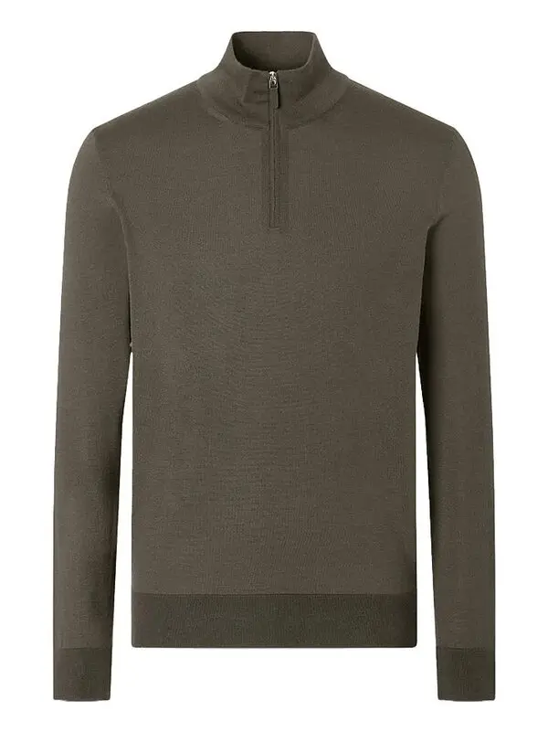 Zegna Cashseta Zip Mock Sweater - Dark Taupe Melange
