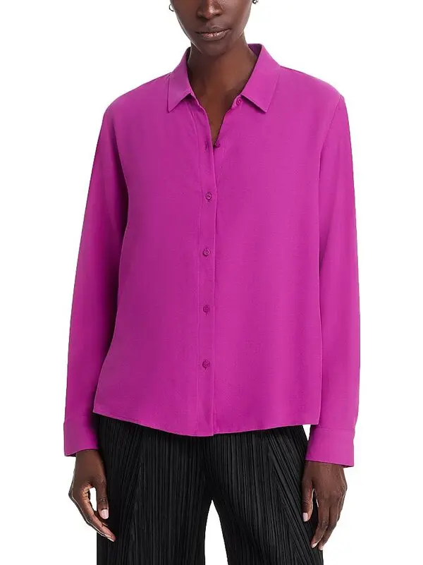Eileen Fisher Silk Georgette Crepe Classic Collar Shirt - Grape