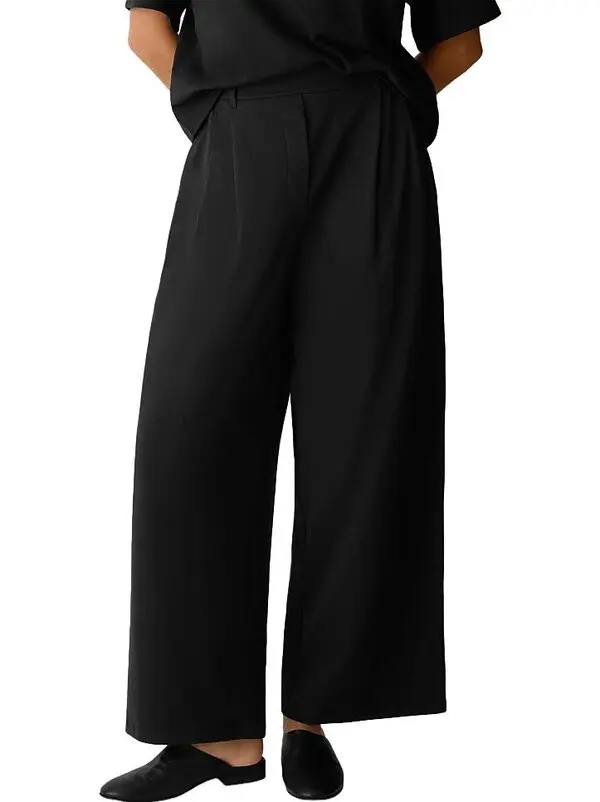 Eileen Fisher High Waisted Wide Leg Trousers - Black