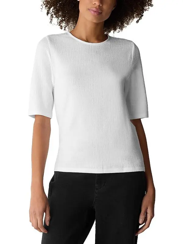 Eileen Fisher Textured Elbow Sleeve Top - White
