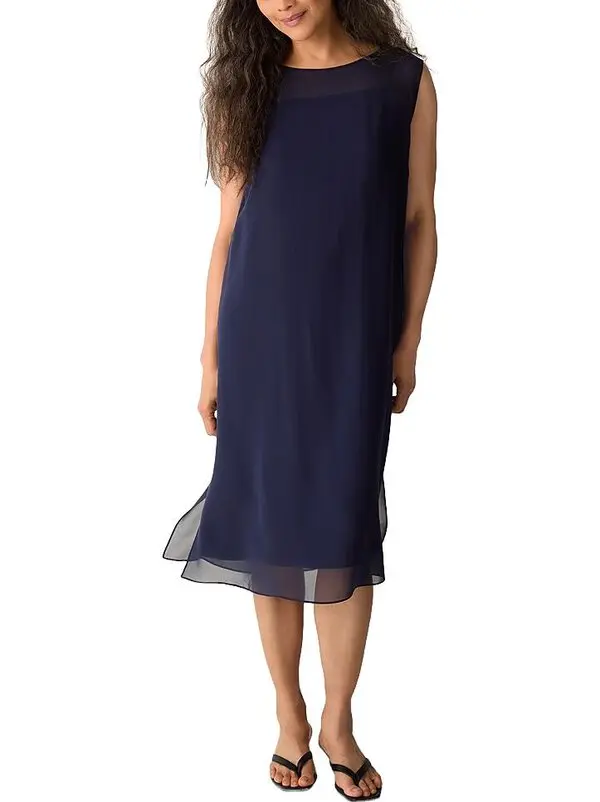 Eileen Fisher Boat Neck Silk Dress - Ink