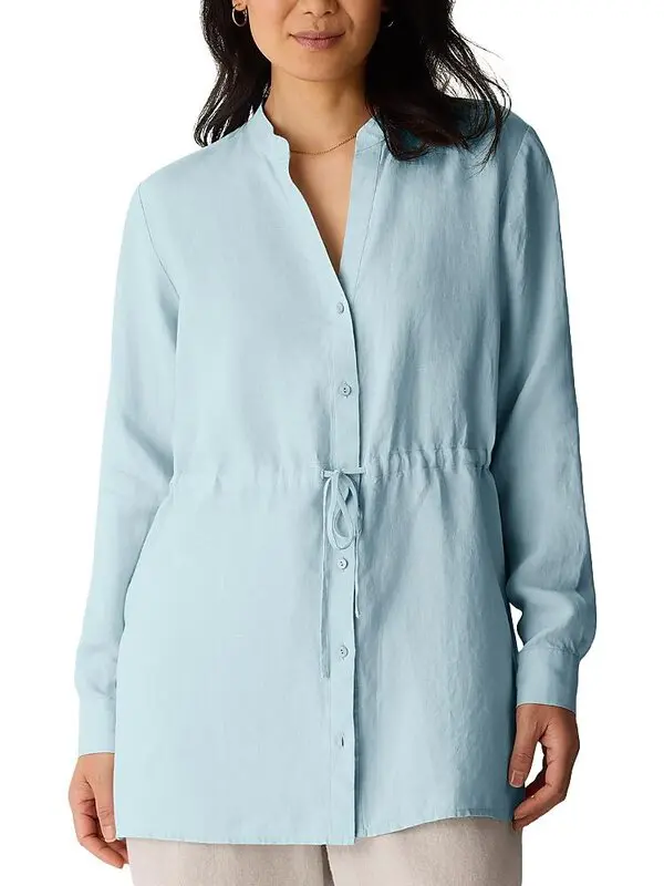 Eileen Fisher Mandarin Collar Long Shirt - Breeze