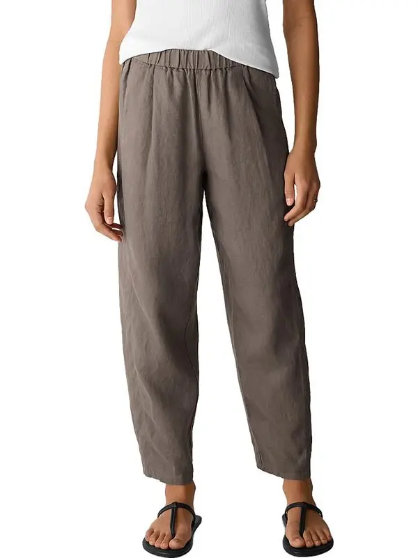 Eileen Fisher Pleated Lantern Linen Ankle Pants - Walnut