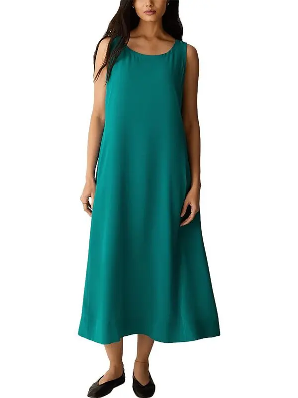 Eileen Fisher Ballet Neck Silk Dress - Teal
