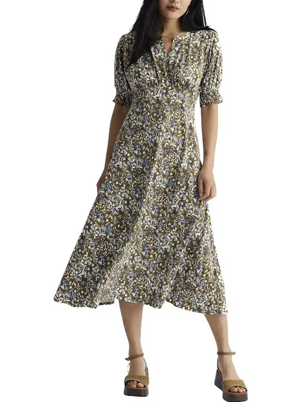 SEASALT CORNWALL Fenil Midi Dress - Woodland Floral Seagrass