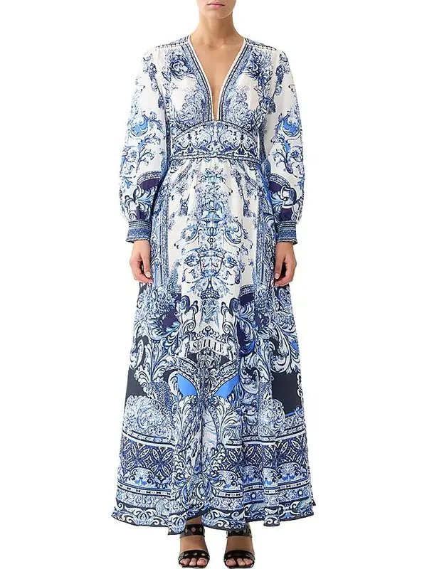 Camilla Silk Maxi Dress - A Tiled Wonderland