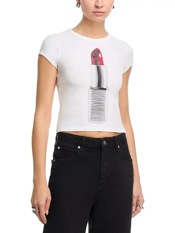 Alexander Wang Lipstick Graphic Baby Tee - Ash White
