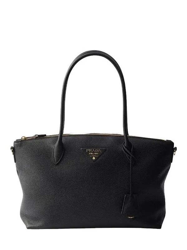 Prada Large Leather Tote Bag - Black