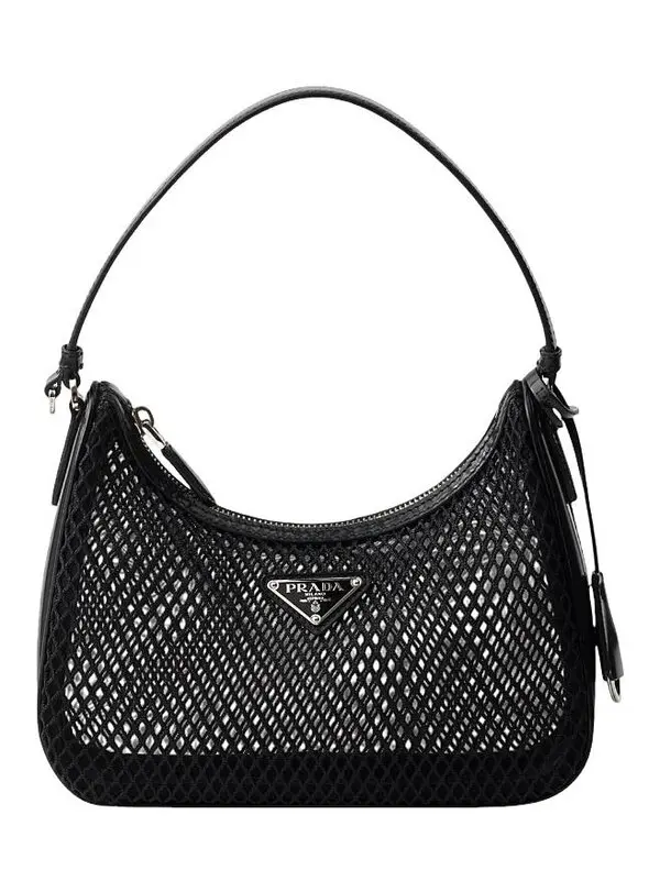Prada Re-edition 2005 Mesh And Brushed Leather Bag - Black