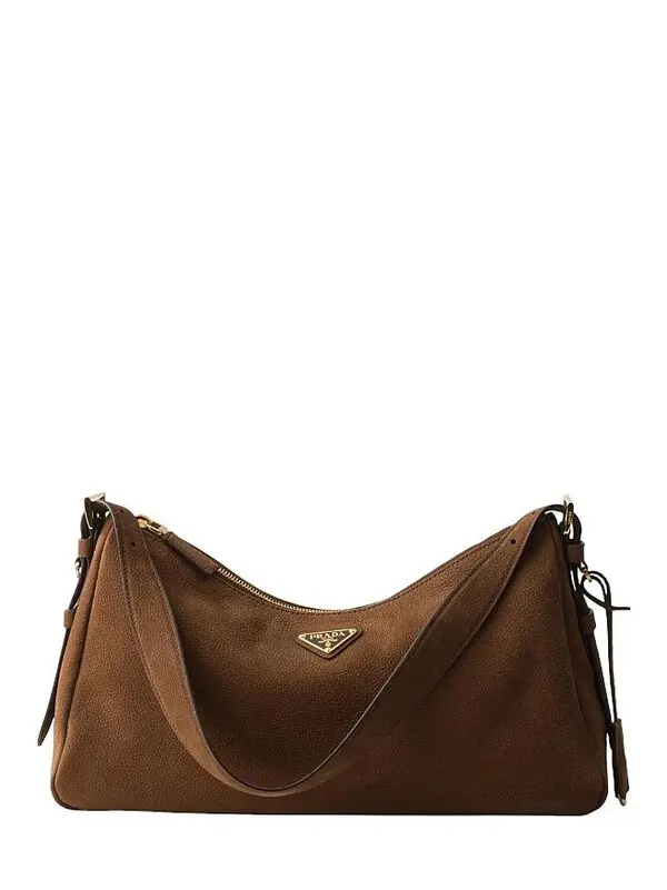 Prada Aimee Large Nubuck Leather Shoulder Bag - Brown