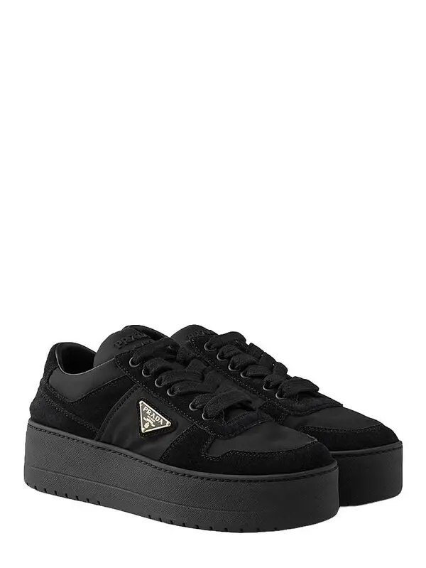 Prada Downtown Re-nylon And Suede Sneakers - Black