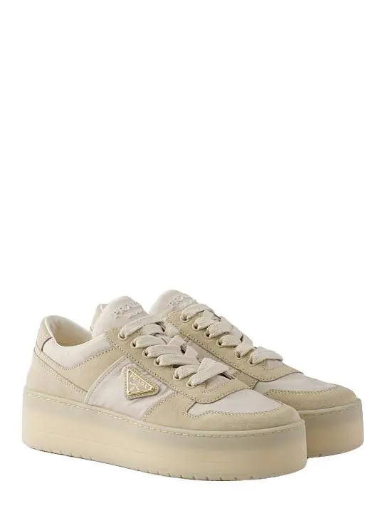 Prada Downtown Re-nylon And Suede Sneakers - Ivory