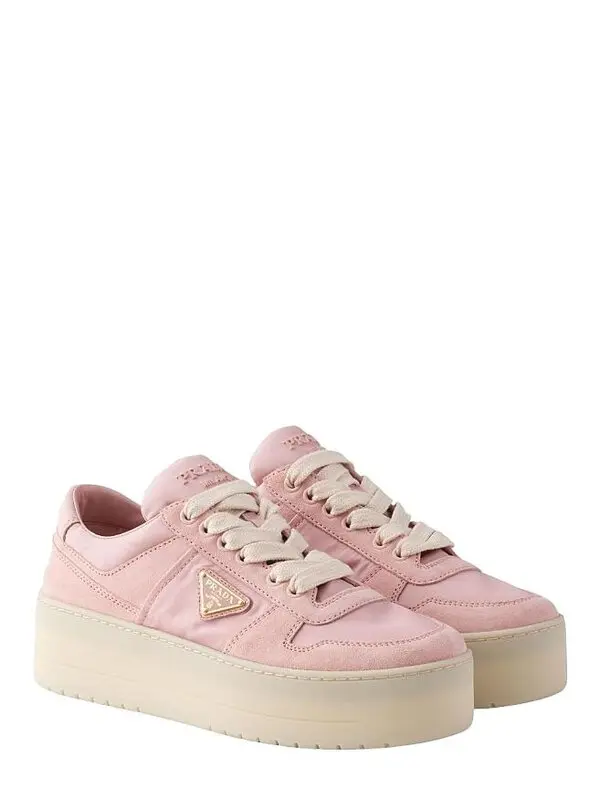 Prada Downtown Re-nylon And Suede Sneakers - Pink
